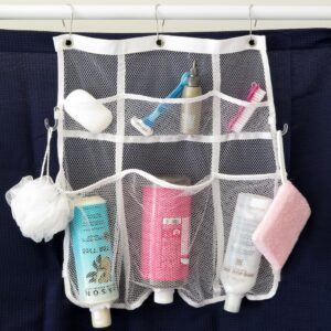 evelots set of 2 mesh shower caddy-6 pocket-hook for brush-hole for bottle-dry fast