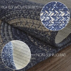 VHC Brands Great Falls Blue Rug with PVC Pad, Jute Blend, Half Circle, Blue White, 16.5x33 inches