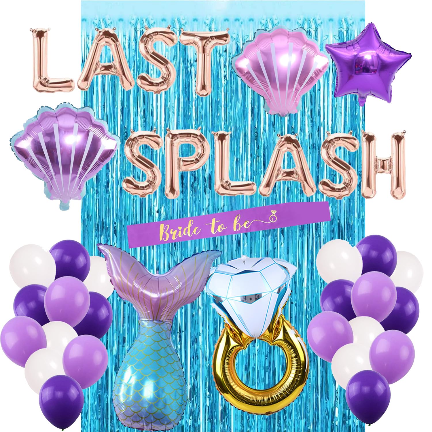 Last Splash Bachelorette Party Decorations, Mermaid Bachelorette Party Decorations, Mermaid Bridal Shower Decorations, Last Splash Bride to Be Sash Banner Balloons, Mermaid Bachelorette Party Supplies