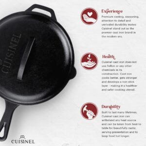 Cuisinel Cast Iron Skillet with Lid - 10"-inch Pre-Seasoned Covered Frying Pan Set + Silicone Handle and Lid Holders + Scraper/Cleaner - Use Indoor/Outdoor, Oven, Stove, BBQ, Fire, Grill Cookware