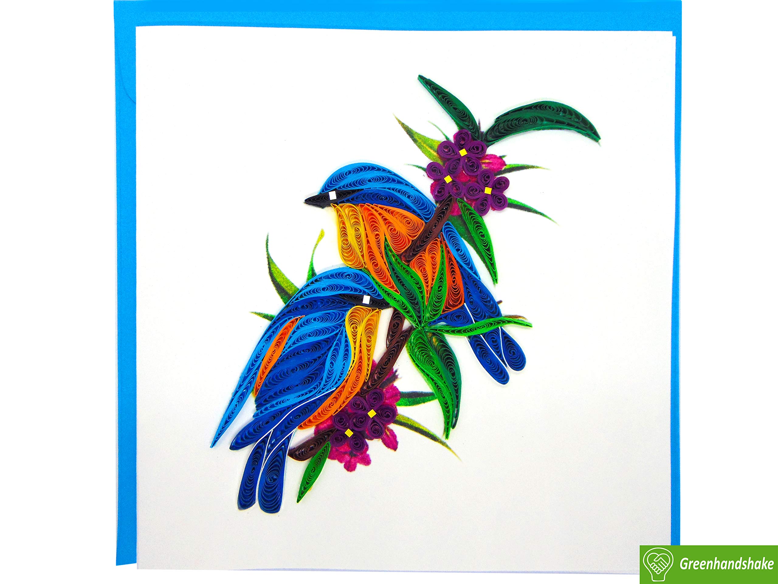 Bluebirds, Quilling Card 3D,Unique Dedicated Handmade, Design Greeting Card for Birthday, Valentine's Day, Mothers Day, Spring, Fathers Day, Graduation, Wedding, Anniversary, All Occasion,6"x6"