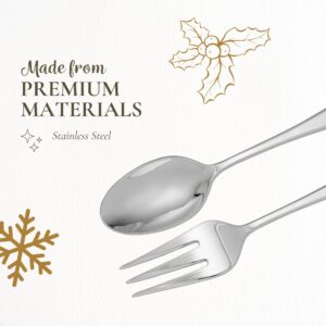 Spode Christmas Tree Salad Servers (Set of 2) - 10 Inch Flatware Serving Spoon & Fork, Festive Holiday Tableware, 18/10 Stainless Steel Serving Utensils - Dishwasher Safe, Ideal for Holiday Dining