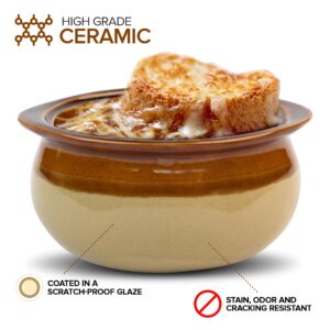 Stock Your Home 12 oz French Onion Soup Crock (4 Pack) -Two-Toned Brown & Ivory Porcelain Soup Bowls -Oven Safe Soup Bowls -Microwave and Dishwasher Safe Soup Crocks