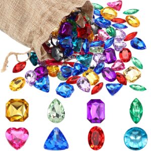 hicarer 100 pieces toy gems pirate treasure jewels fake acrylic gems multicolor bling diamonds plastic gemstones with a drawstring bag for party table decorations pirate party favors