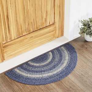 VHC Brands Great Falls Blue Rug with PVC Pad, Jute Blend, Half Circle, Blue White, 16.5x33 inches