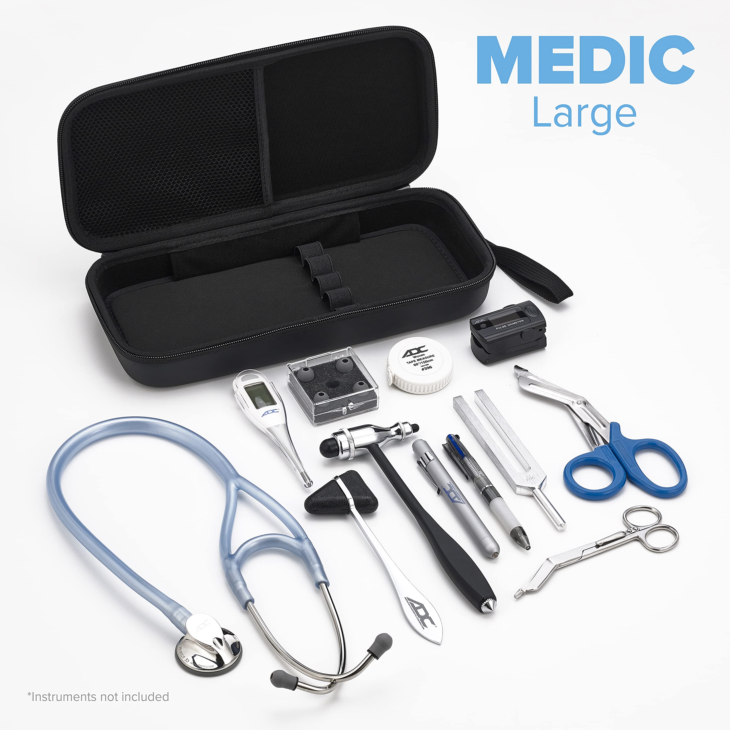 ADC Medic Case/Medical Every-Day Instrument Carry/Fits Adscope Cardiology Stethoscopes and Comparable Models with Room for Instruments and Accessories, Case Only, Large, Black