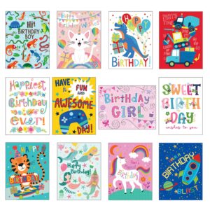 gina b designs - pack of 12 assorted “kids birthday greeting cards