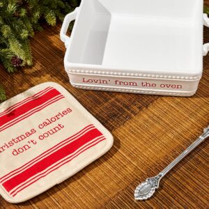 Mud Pie, White, Circa Holiday Baker & Trivet Set, 8.75", 8.75" x 8.75" | holder 7.5" x 7.5" | spoon 10.5