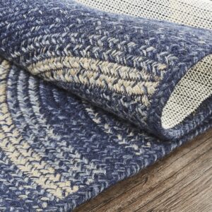 VHC Brands Great Falls Blue Rug with PVC Pad, Jute Blend, Half Circle, Blue White, 16.5x33 inches