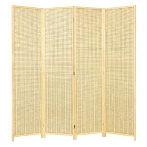 Giantex Bamboo Room Divider, 6 Ft Tall Freestanding Folding Privacy Screen, Wooden Room Separators Divider Wall, Portable Partition Boho 4 Panel Room Dividers for Home Office Bedroom Apartment Studio