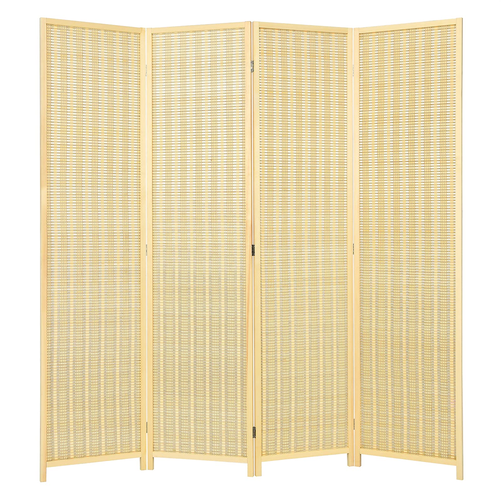 Giantex Bamboo Room Divider, 6 Ft Tall Freestanding Folding Privacy Screen, Wooden Room Separators Divider Wall, Portable Partition Boho 4 Panel Room Dividers for Home Office Bedroom Apartment Studio