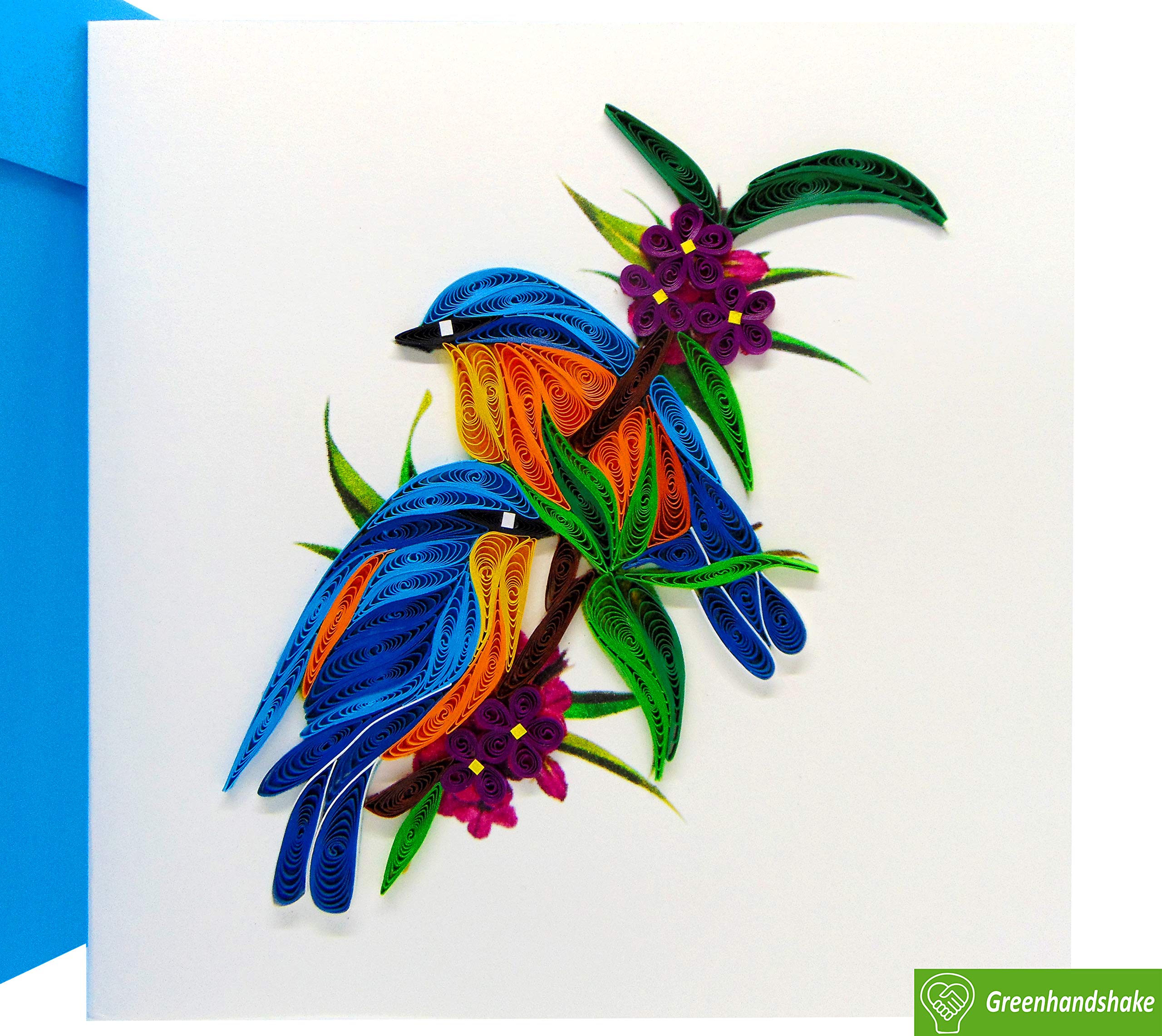 Bluebirds, Quilling Card 3D,Unique Dedicated Handmade, Design Greeting Card for Birthday, Valentine's Day, Mothers Day, Spring, Fathers Day, Graduation, Wedding, Anniversary, All Occasion,6"x6"