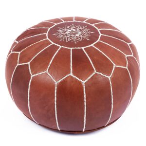 marrakesh gallery genuine leather round pouf unstuffed - moroccan ottoman footstool, footrest cover - boho decor - bohemian living room, bedroom, kids room, gift & wedding