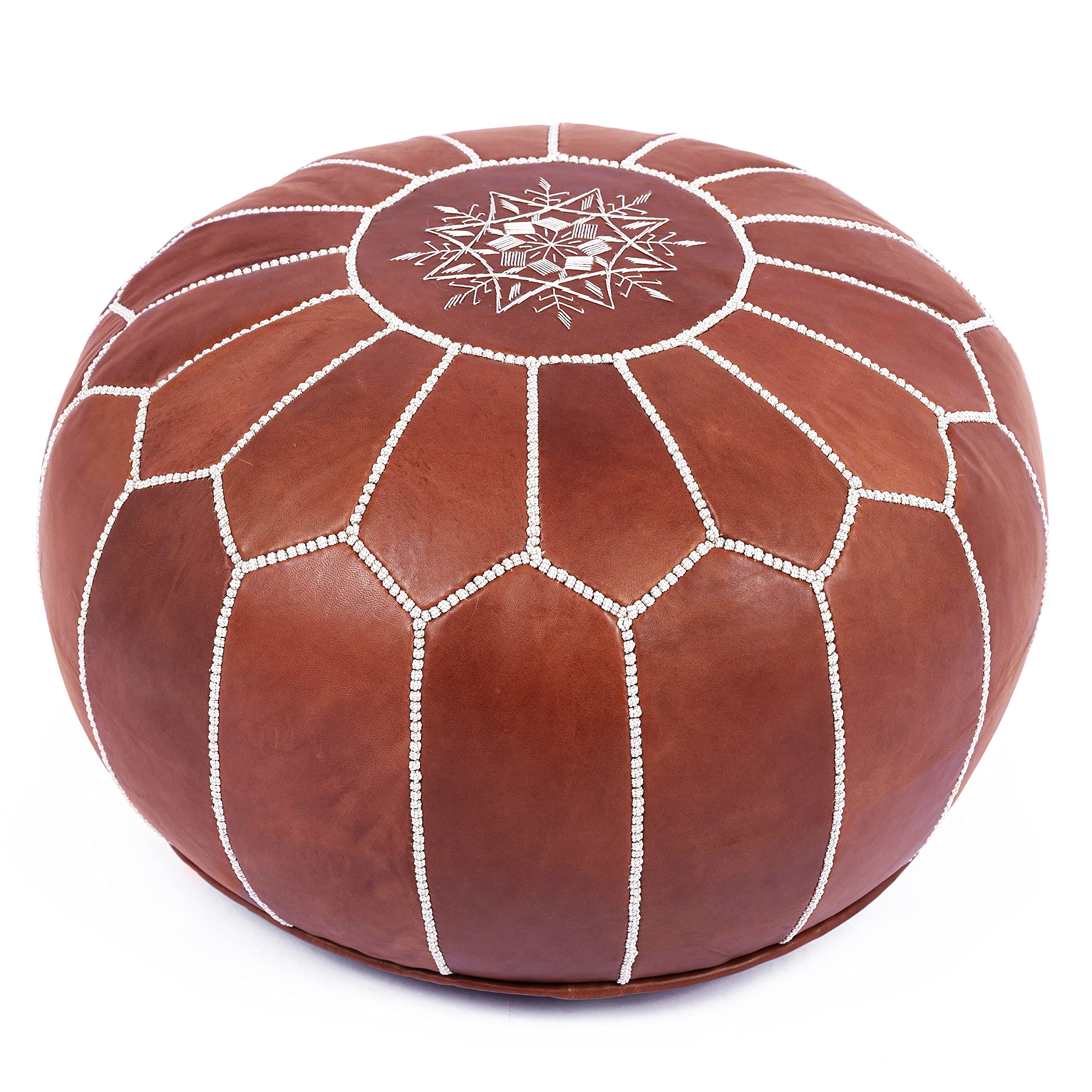 Marrakesh Gallery Genuine Leather Round Pouf Unstuffed - Moroccan Ottoman Footstool, Footrest Cover - Boho Decor - Bohemian Living Room, Bedroom, Kids Room, Gift & Wedding