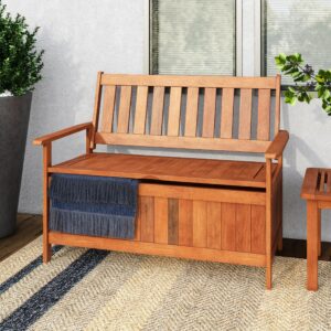 CorLiving Miramar Natural Brown Stained Hard Wood Outdoor Storage Bench