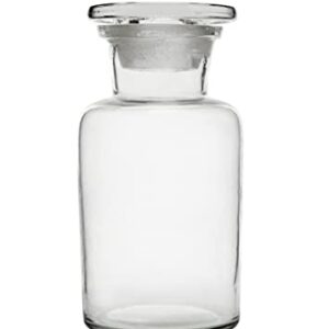 EISCO Reagent Bottle, 250ml - Wide Neck - Includes Tight Fitting Glass Stopper - Soda Glass Labs