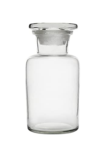 EISCO Reagent Bottle, 250ml - Wide Neck - Includes Tight Fitting Glass Stopper - Soda Glass Labs