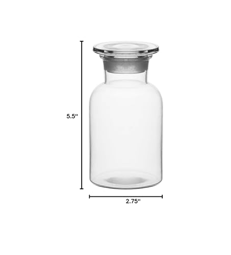 EISCO Reagent Bottle, 250ml - Wide Neck - Includes Tight Fitting Glass Stopper - Soda Glass Labs