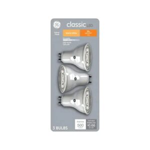 ge classic led mr16, dimmable, 5.5 watt, 50 watt equivalent, warm white flood light bulb gu10 pin base (3 pack)