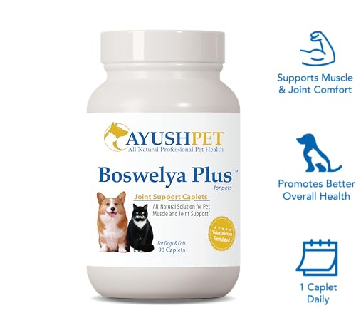 Ayush Pet Boswelya Plus, Joint and Muscle Support for Pets, Ayurvedic Pet Supplement with Boswellia, Ginger, and Bromelain, Large or Small Animals, 90 Vegetarian Caplets