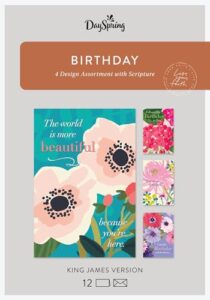 dayspring - beautiful birthday - 4 design assortment with scripture - king james version - 12 birthday boxed cards and envelopes (j5129)