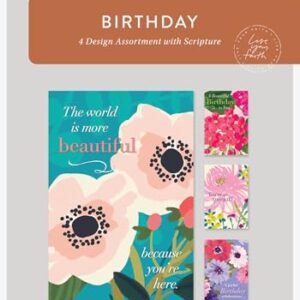 DaySpring - Beautiful Birthday - 4 Design Assortment with Scripture - King James Version - 12 Birthday Boxed Cards and Envelopes (J5129)