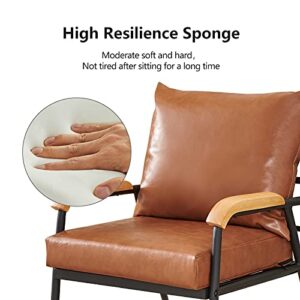 OFCASA Sofa Armchair Modern Faux Leather Couch with Arms Metal Frame Single Upholstered Seat Sofa Chair with Thick Cushions for Bedroom Lounge Office Garden (Light Brown)