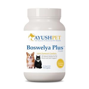 ayush pet boswelya plus, joint and muscle support for pets, ayurvedic pet supplement with boswellia, ginger, and bromelain, large or small animals, 90 vegetarian caplets