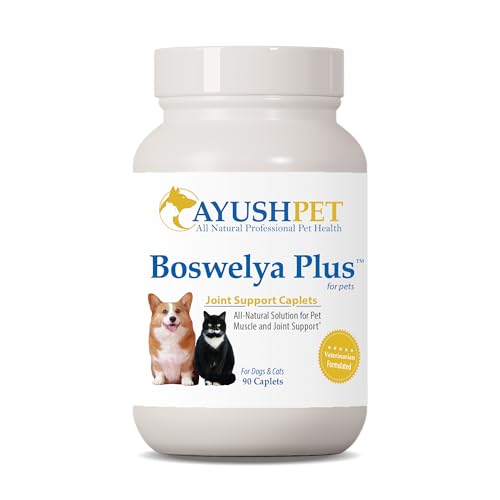 Ayush Pet Boswelya Plus, Joint and Muscle Support for Pets, Ayurvedic Pet Supplement with Boswellia, Ginger, and Bromelain, Large or Small Animals, 90 Vegetarian Caplets