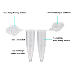 FveBzem 500pcs 1.5ml Conical Centrifuge Tubes Microcentrifuge Tube Plastic Test Vials with Lids Plastic Sample Small Bottle Vial Storage Container Test Tube Micro Centrifuge Tube with Snap Cap