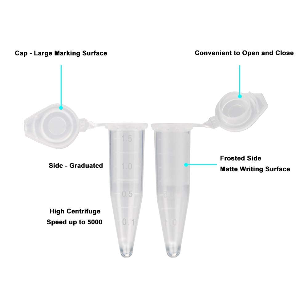 FveBzem 500pcs 1.5ml Conical Centrifuge Tubes Microcentrifuge Tube Plastic Test Vials with Lids Plastic Sample Small Bottle Vial Storage Container Test Tube Micro Centrifuge Tube with Snap Cap