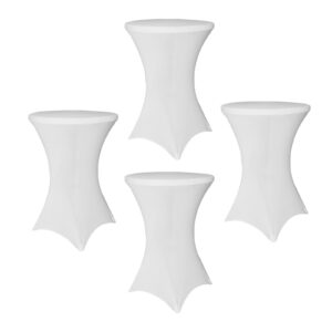 suntq 4 pack spandex table covers, cocktail fitted tablecloths, round highboy stretch table cloths for party, wedding, birthday, banquet, vendors,bistro table,white,32x43 height