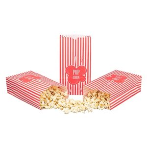 restaurantware bag tek 2 ounce popcorn bags 100 disposable paper popcorn bags - greaseproof striped red paper concession popcorn bags for movie nights theaters carnivals and more