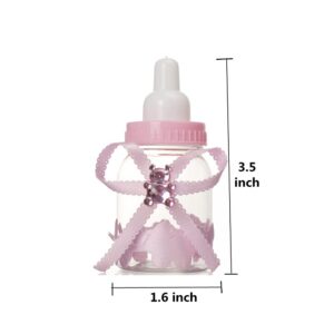 Fannuoncc 12 Pcs Baby Bottle Shower Favor, 3.5-Inch Mini Plastic Candy Bottles for Baby Shower, Party Decoration (Pink)