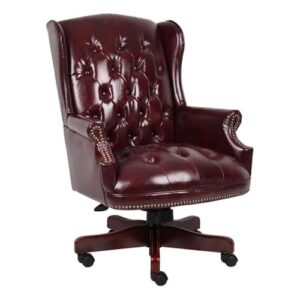 scranton & co traditional faux leather high back tufted executive chair in red