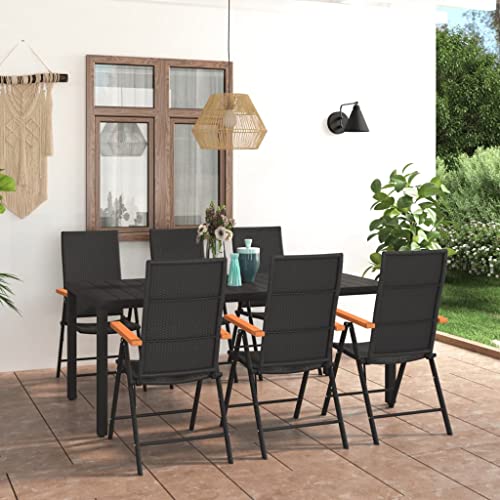 vidaXL Patio Dining Set 7 Piece Garden Dinner Dinette Table Chair Balcony Backyard Terrace Outdoor Home Decor Seating Furniture Black and Brown