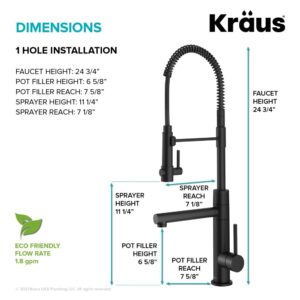 KRAUS Artec Pro Commercial Style Pre-Rinse Single Handle Kitchen Faucet with Pot Filler in Matte Black, KPF-1603MB