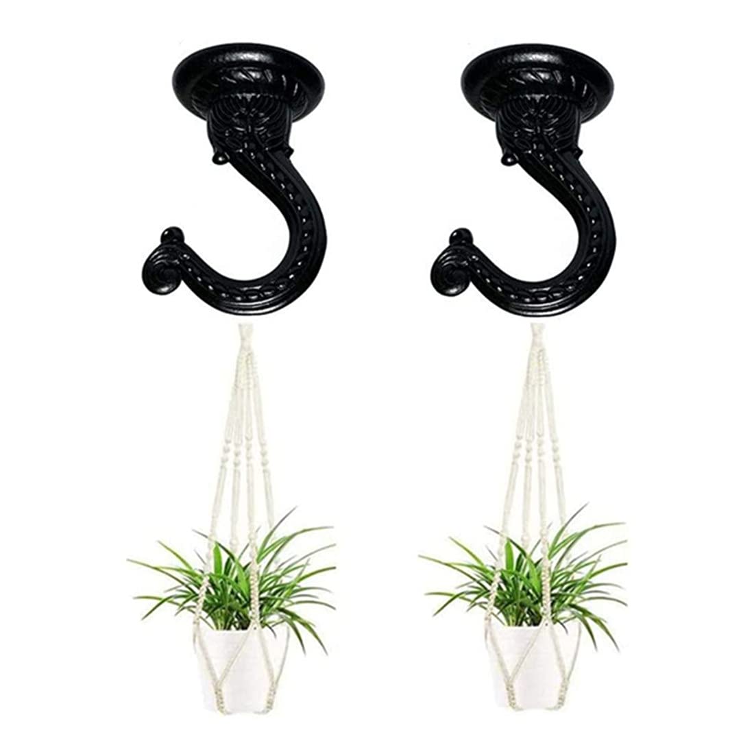 GDQLCNXB 2 Sets 55mm/2.17" Ceiling Metal Ceiling Hooks, Heavy Duty Swag Ceiling Hooks with Hardware for Hanging Plants/Chandeliers/Wind Chimes/Ornament (Black Color)