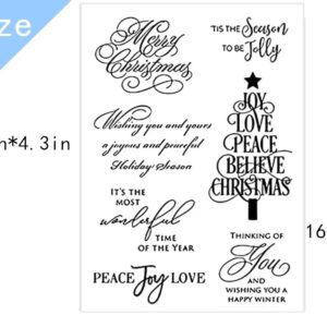 QISKAII, Merry Christmas Blessing Words Clear Stamps for Card Making Decoration DIY Scrapbooking,Graceful Handwriting Tree Album Decorative Silicon Stamp Crafts