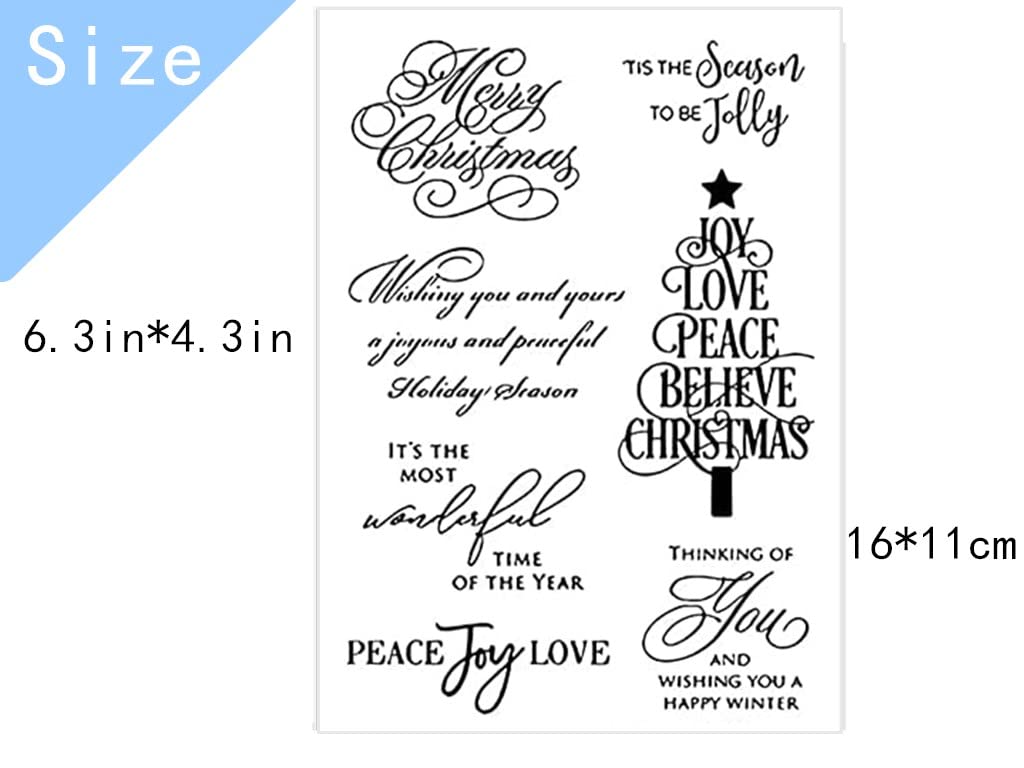 QISKAII, Merry Christmas Blessing Words Clear Stamps for Card Making Decoration DIY Scrapbooking,Graceful Handwriting Tree Album Decorative Silicon Stamp Crafts