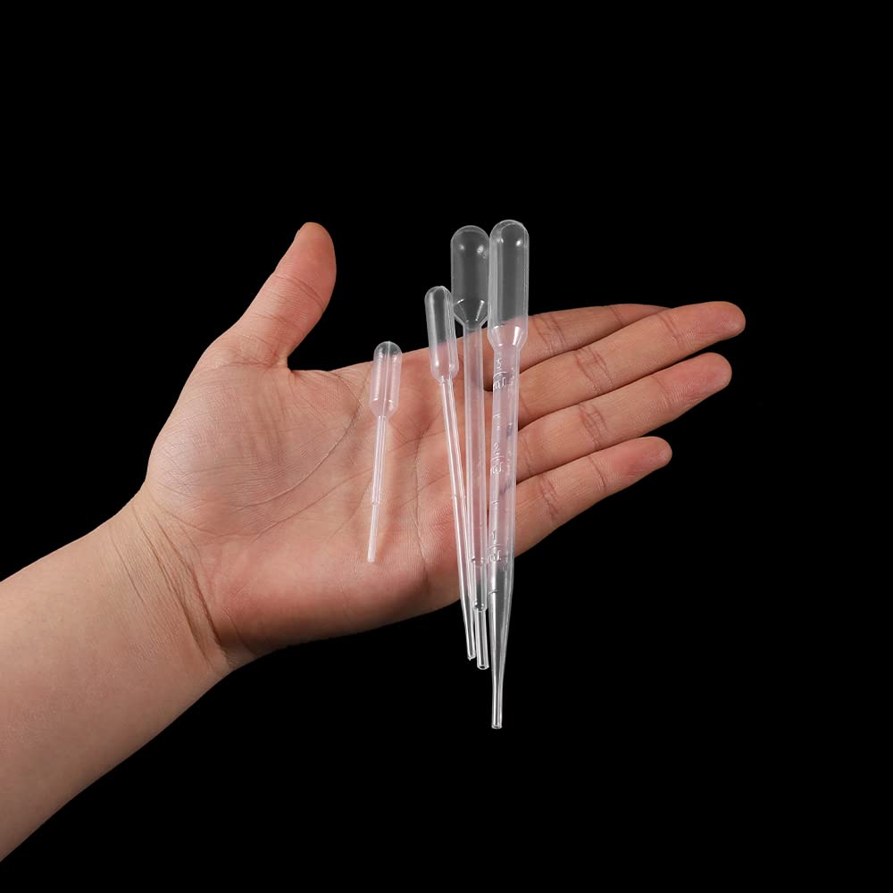 AGCFABS 20-200Pcs 0.2-3ML Plastic Disposable Pipettes Squeeze Transfer Pipettes Dropper for Silicone Mold UV Epoxy Resin Jewelry Making (100pcs, 0.2ml)