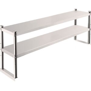 vevor double overshelf, double tier stainless steel overshelf, 60 in. length x 12 in. width double deck overshelf, height adjustable overshelf for prep & work table in kitchen, restaurant and workshop