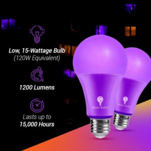 2 Pack BlueX LED A21 Purple Light Bulbs - 15W (120Watt Equivalent) - E26 Base Purple LED Purple Bulb, Party Decoration, Porch, Home Lighting, Holiday Lighting, Decorative Illumination Purple LED Bulb