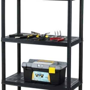 LDAILY 5 Tier Plastic Storage Shelves, Easy to Assemble Garage Rack, Multi-Use Free Standing Shelf Unit, Heavy Duty Shelving for Home Office, Black (1, 33.5“L X 16”W X 73“H)