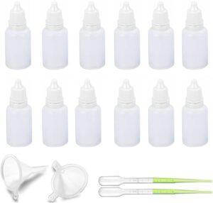 burry life science 12pcs 5ml white plastic empty squeezable dropper bottles portable eye liquid dropper small plastic refillable containers with screw cap and plug (white, 5ml)