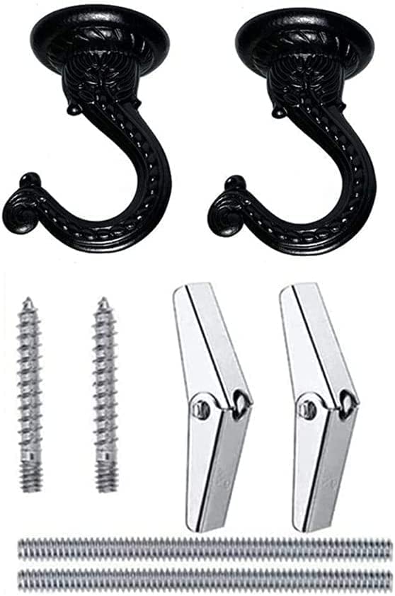 GDQLCNXB 2 Sets 55mm/2.17" Ceiling Metal Ceiling Hooks, Heavy Duty Swag Ceiling Hooks with Hardware for Hanging Plants/Chandeliers/Wind Chimes/Ornament (Black Color)