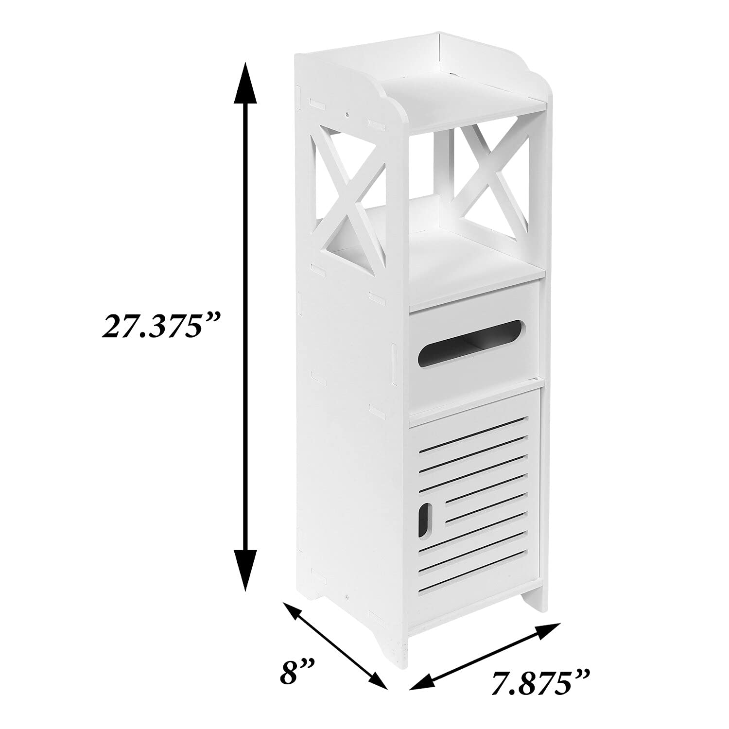 Etna Bathroom Storage Cabinet Tower - Freestanding Restroom Organizer Rack, White Bath Room Shelf Unit with Tissue Holder