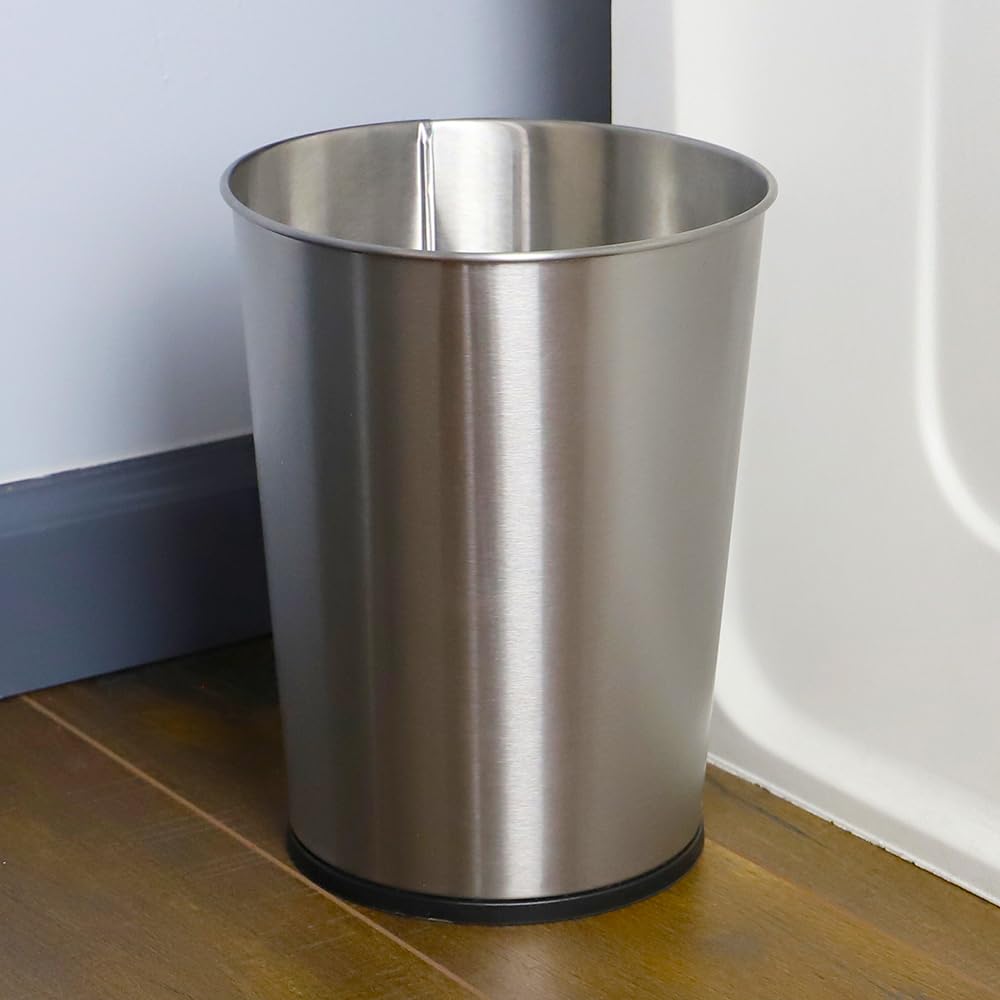 Home Basics Open Top Waste Bin, Silver, Measures: 9.5" x 10.25" & Capacity: 8 Lt.