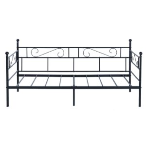 Liink1Ga Metal Daybed Frame Twin Size with Headboard,Square Stable Steel Slats,Mattress Platform Bed Sofa for Living Room Guest Room,Black