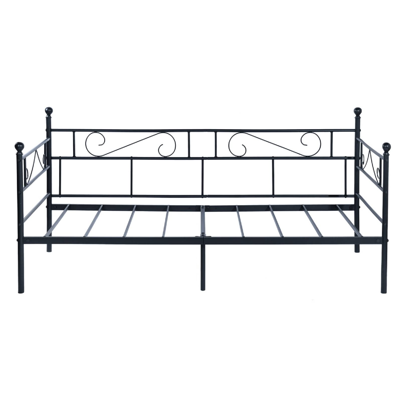 Liink1Ga Metal Daybed Frame Twin Size with Headboard,Square Stable Steel Slats,Mattress Platform Bed Sofa for Living Room Guest Room,Black